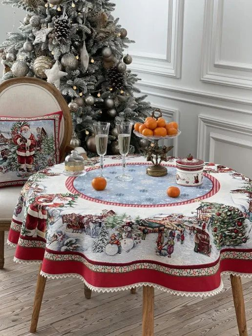 Скатерть гобеленовая круглая 140 см (люрекс серебро) - купить в ...