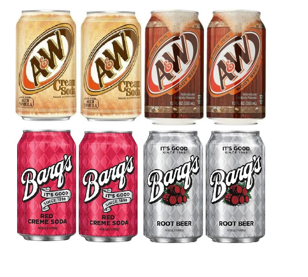 Набор напитков A&W и Barq's (Root Beer и Cream Soda), ( 8 банок по 355 ...