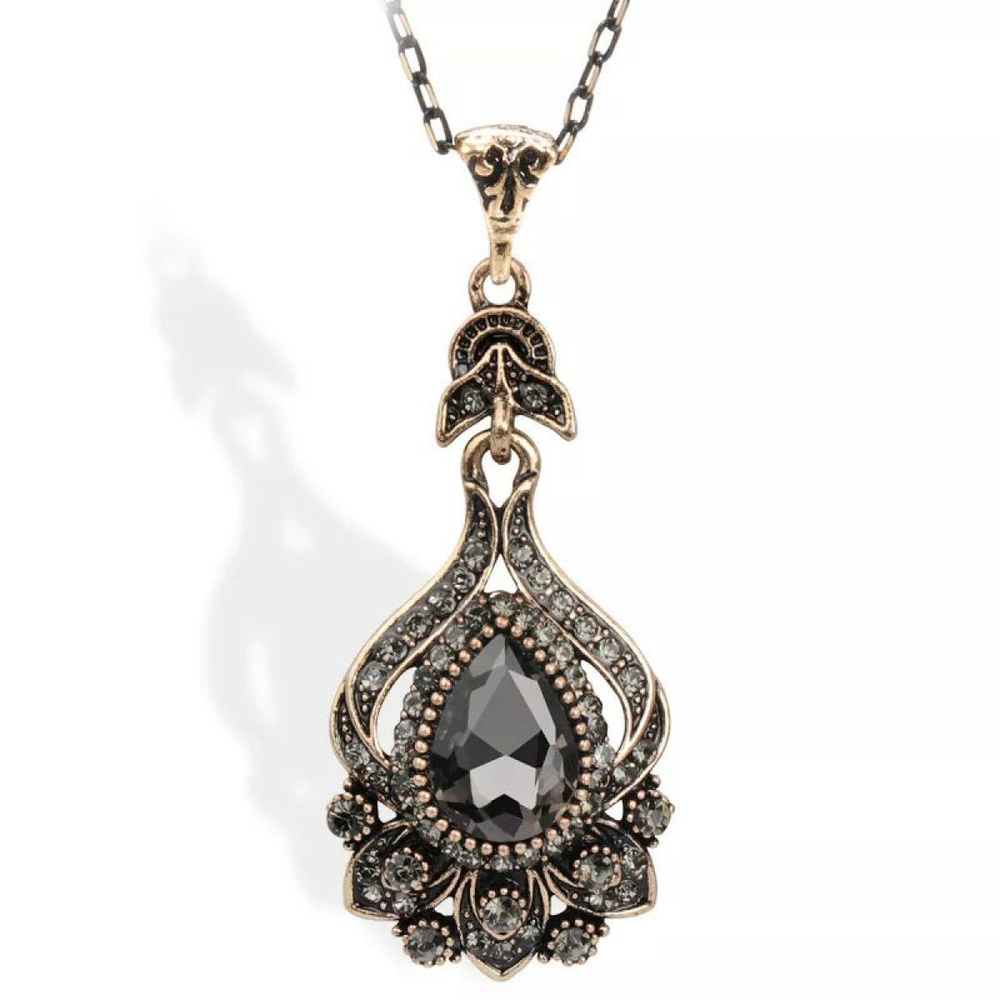 Винтажный ретро-кулон с цепочкой "Grey Crystal" - купить с доставкой по ...