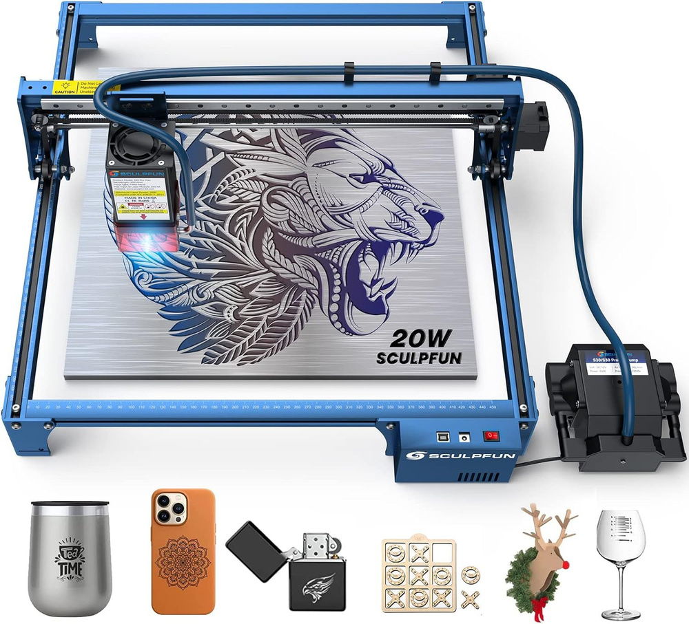 SCULPFUN S30 Pro Max 20 Вт Гравировальный станок по дереву, ЕС 20 ...