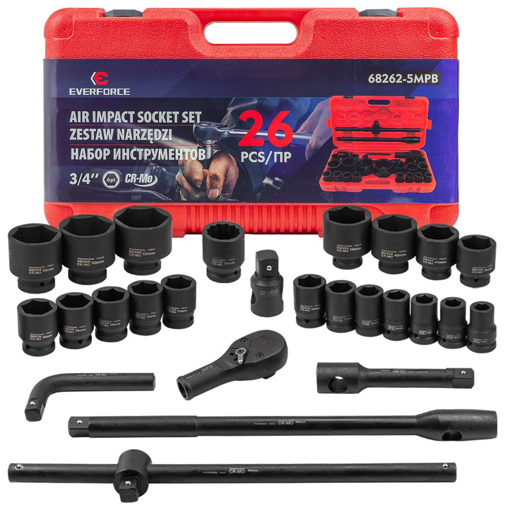 Набор инструментов ударных 26пр. 3/4''(6гр.) EVERFORCE EF-68262-5MPB - купить по выгодной цене в ...