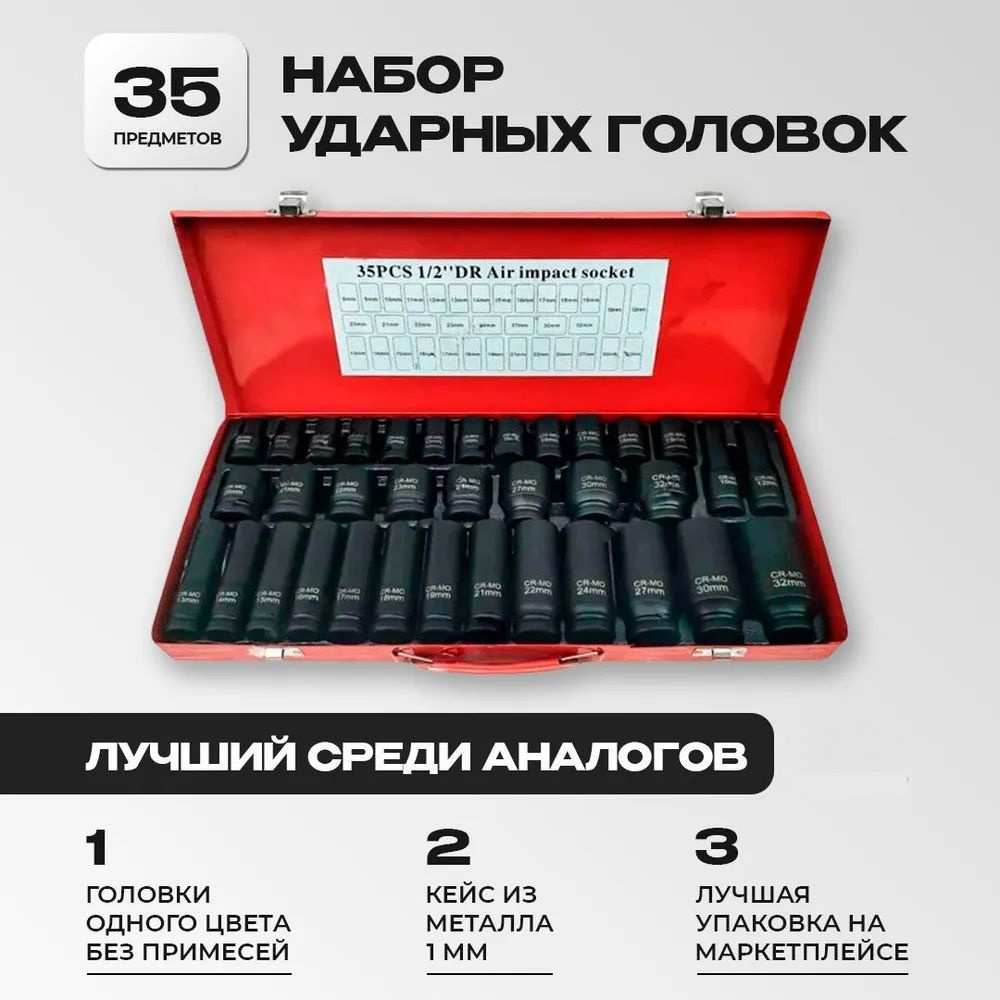 Набор ударных головок 1/2 35 шт. купить на OZON по низкой цене (1373329145)