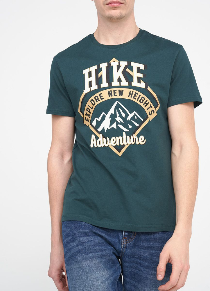 Футболка Мужской FUNDAY темно-зеленый Короткий, размер 52, 54 Трикотаж Логотип прямой ...