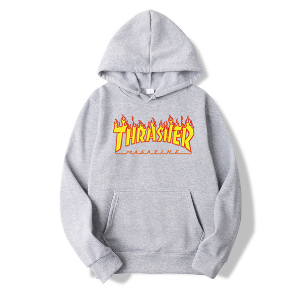 Худи THRASHER, мужские, серое, с логотипом, из Китая, Family Look ...