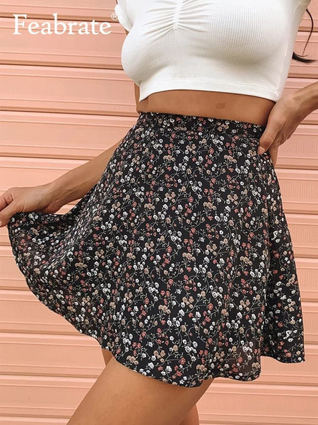 Юбка Женский Feabrate черный Шифон, размер 42, 44 Молния Мини Разноцветный Лето А-силуэт купить ...