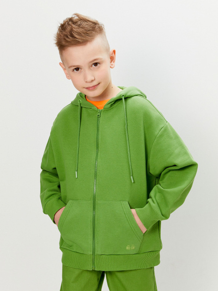 Толстовка Мальчики Acoola Карманы, Капюшон зеленый Молния Трикотаж, размер 158 Длинный ...
