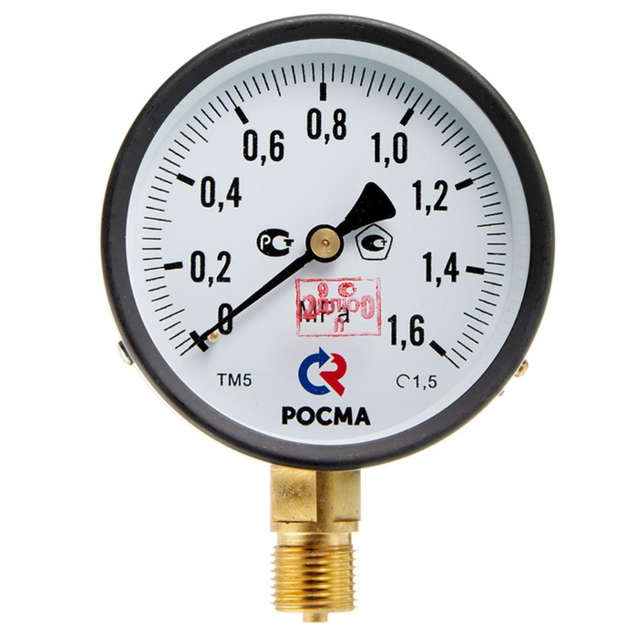 Манометр радиальный d 100 мм, подключение 1/2", до 16 бар (0-1,6 МПа ...