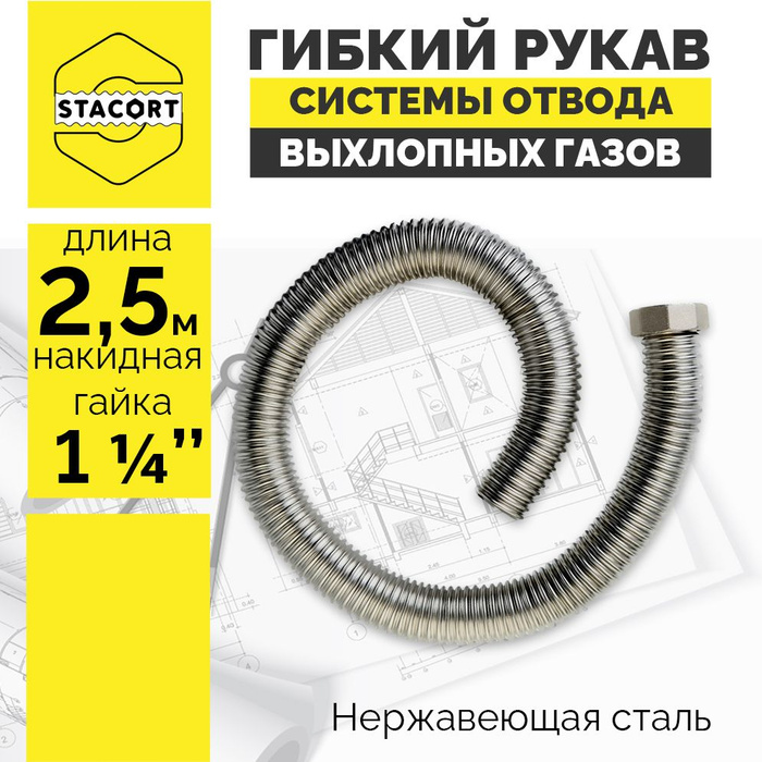 2,5 м Труба с гайкой 1 1/4" для отвода выхлопных газов генератора из ...