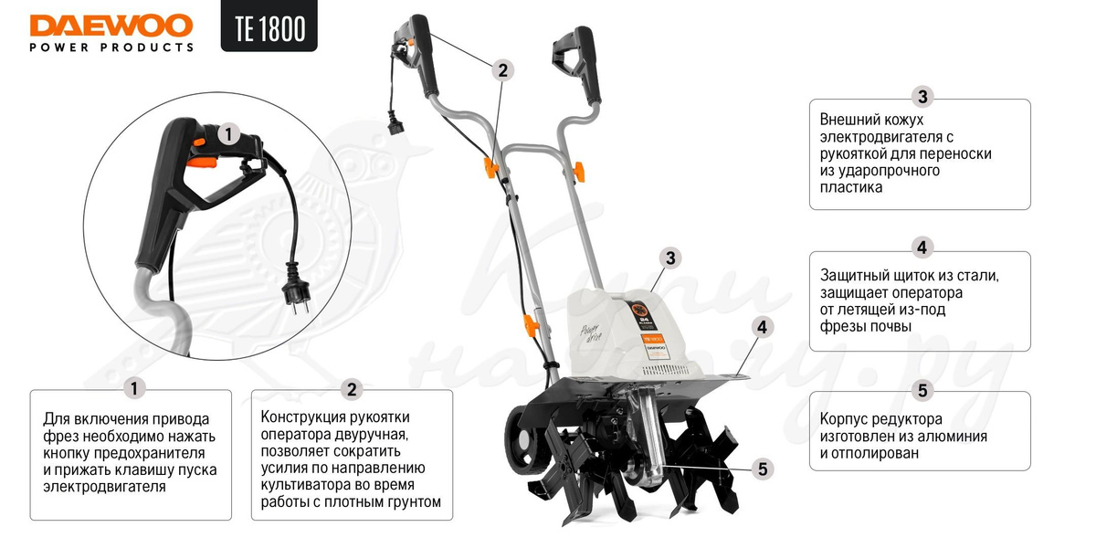 Культиватор электрический DAEWOO 1.8 кВт, 40 см купить на OZON по ...