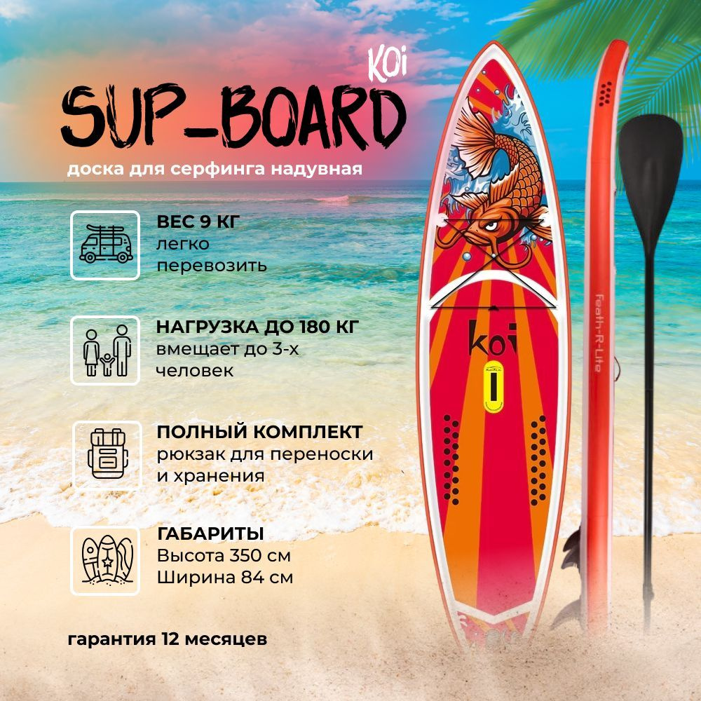SUP board KOI 11,6 надувной для серфинга с веслом / Cап борд с полным ...