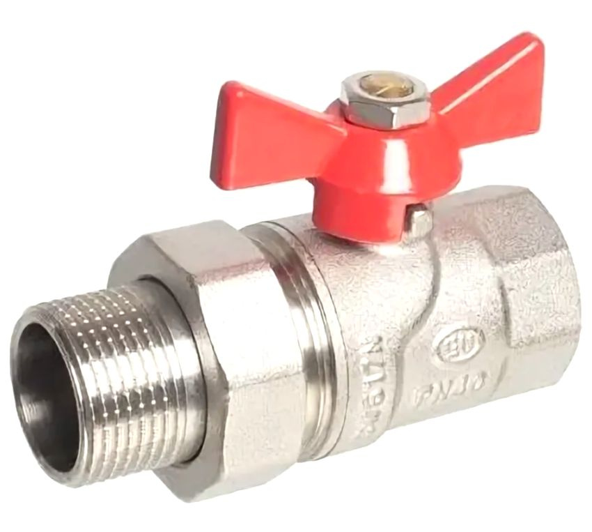 Кран шаровой латунный 3/4" с американкой PN 40 KROMWELL вн/нар ручка ...