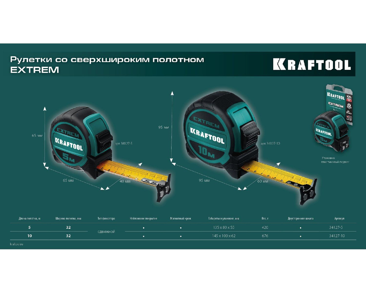 Рулетка со сверхшироким полотном KRAFTOOL Extrem 5м х 32мм (34127-5 ...
