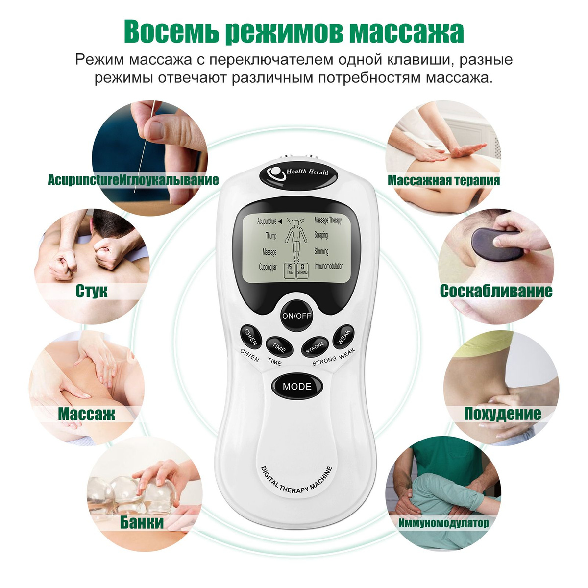 Электростимулятор для мышц 4 8 электродов 8 режимов Ems Tens Массажер