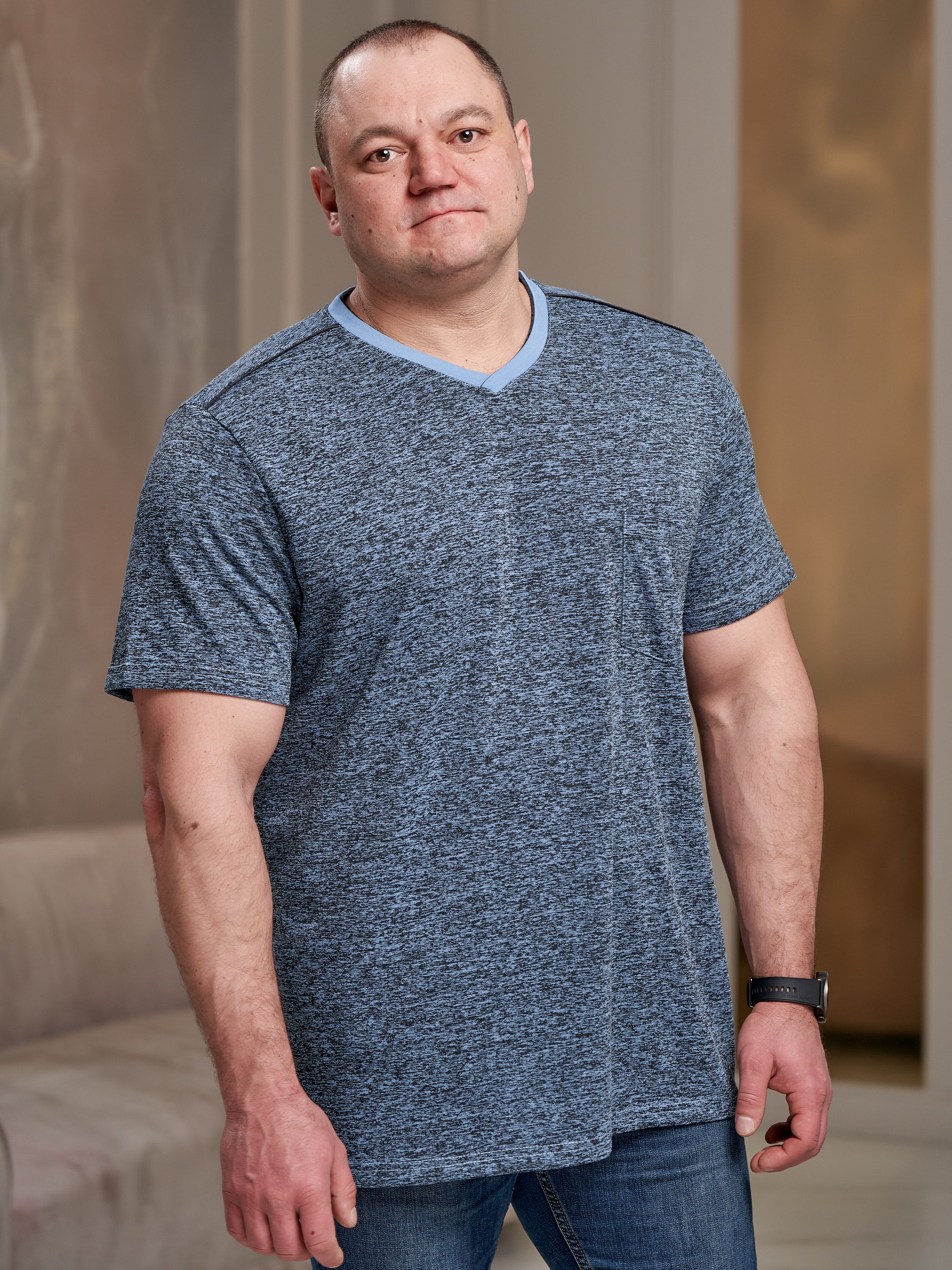 Футболка Мужской MR. BIGMAN Футболка голубой, темно-синий Короткий, размер 66 Хлопок, Полиэстер ...