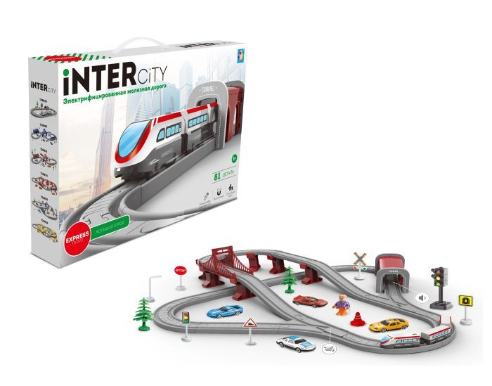1TOY InterCity Express наб. жел.дорога "Большой город" электропоезд 3 вагона, мост, тунель, 4 ...