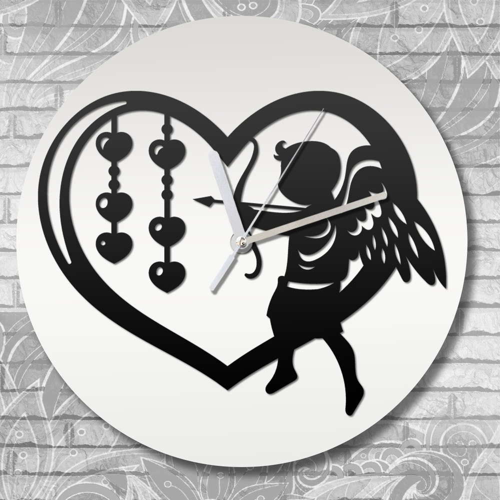 Настенные часы деревянные бесшумные сердечко купидон ангел любовь 392 купить по низкой цене