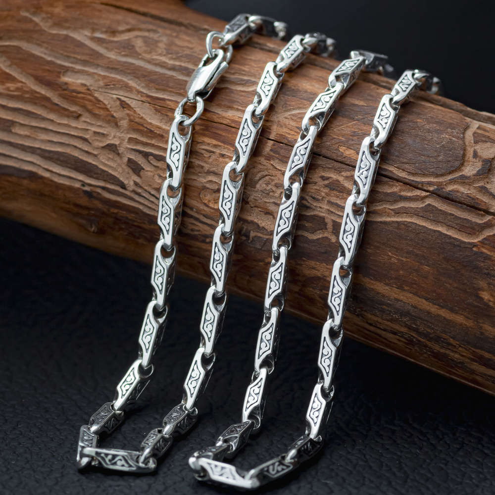 Цепочка серебряная мужская на шею, черненая, женская, цепь литая ...