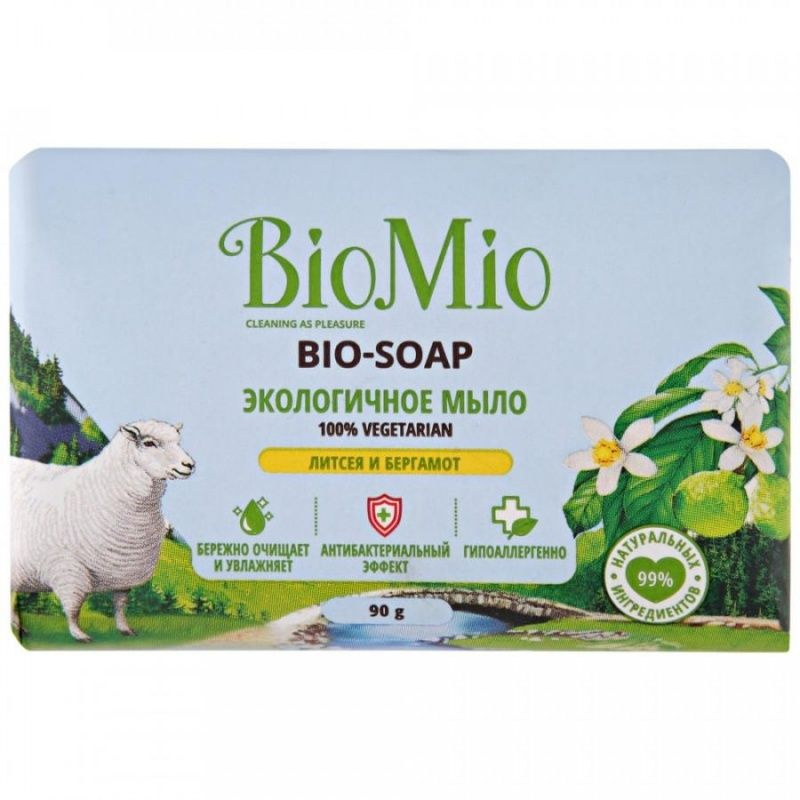 Мыло туалетное BioMio Bio-soap, Литсея и бергамот, 90 г (520.04187.0101 ...