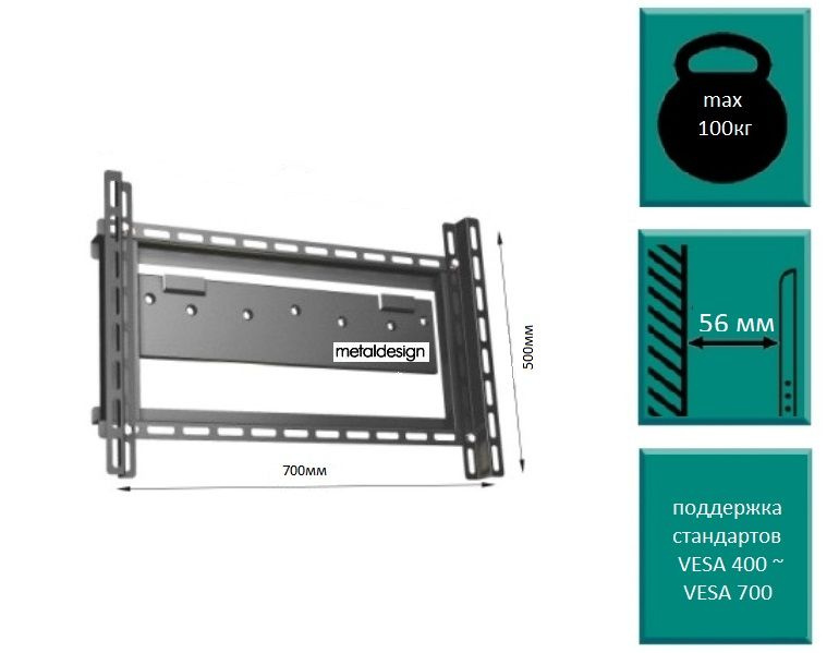 Кронштейн для ТВ на стену MetalDesign, до 100кг, VESA 700купить по ...