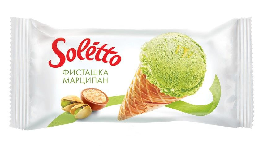 Мороженое в вафельном рожке фисташки и марципан Soletto, 75 г - купить ...