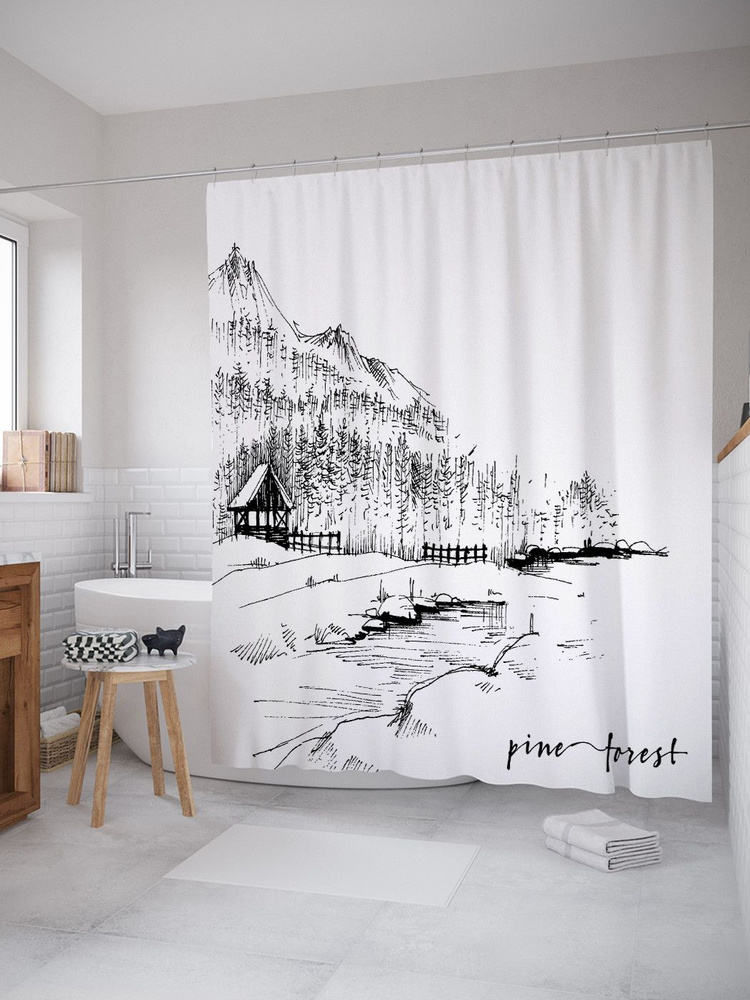 Штора для ванной 200x180 см JoyArty ширма плотные ширина 180 высота 200 ...