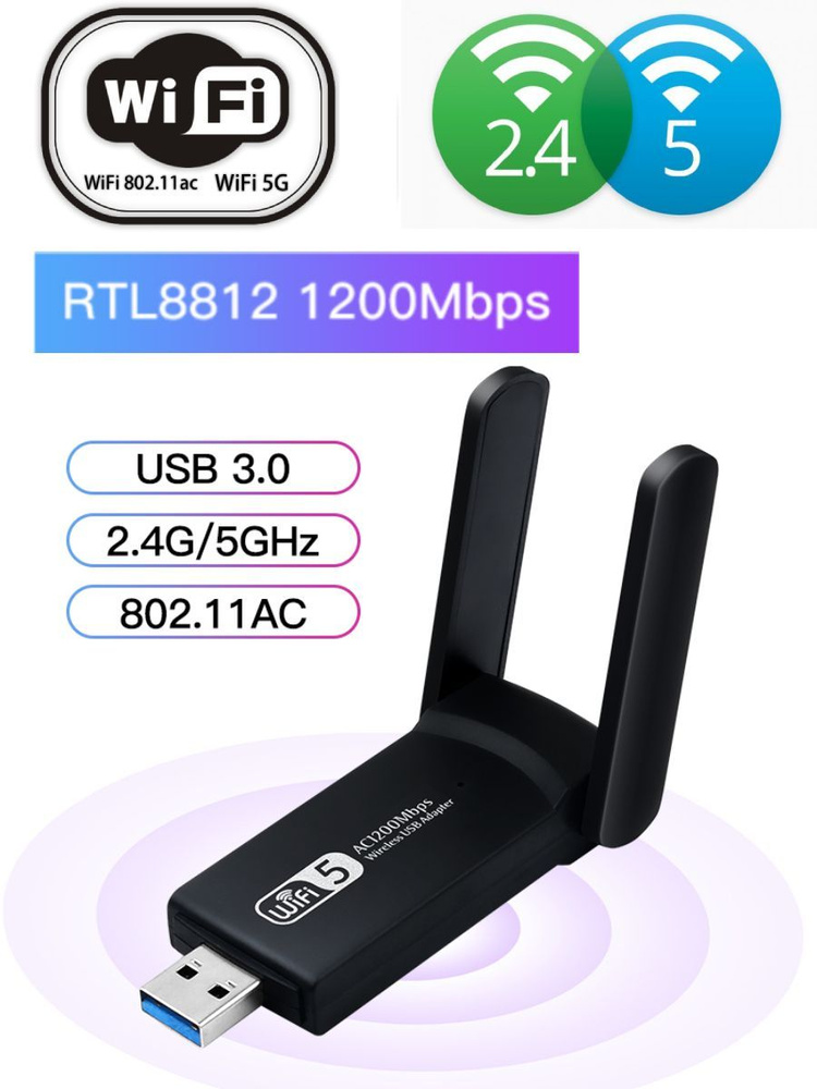 Wi-Fi-адаптер REALTEK RTL 8812 BU 2dBi 1200Mbs USB 3.0 AC1200 - купить ...