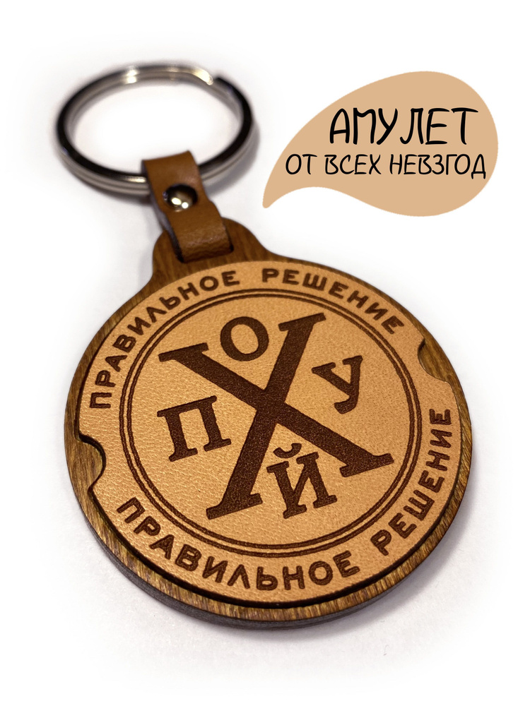 Брелок для ключей / Амулет "От всех невзгод" / Брелок из кожи и дерева ...