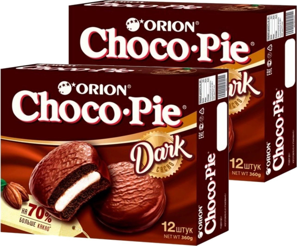 Бисквитные пирожное Orion Choco-Pie Dark 2 пачки по 360 г - купить с ...