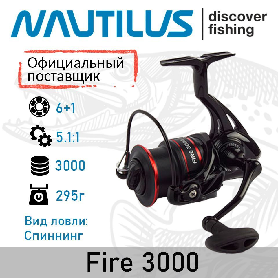 Катушка Nautilus Fire, Безынерционная, 3000, Передний фрикцион купить c доставкой на OZON по ...