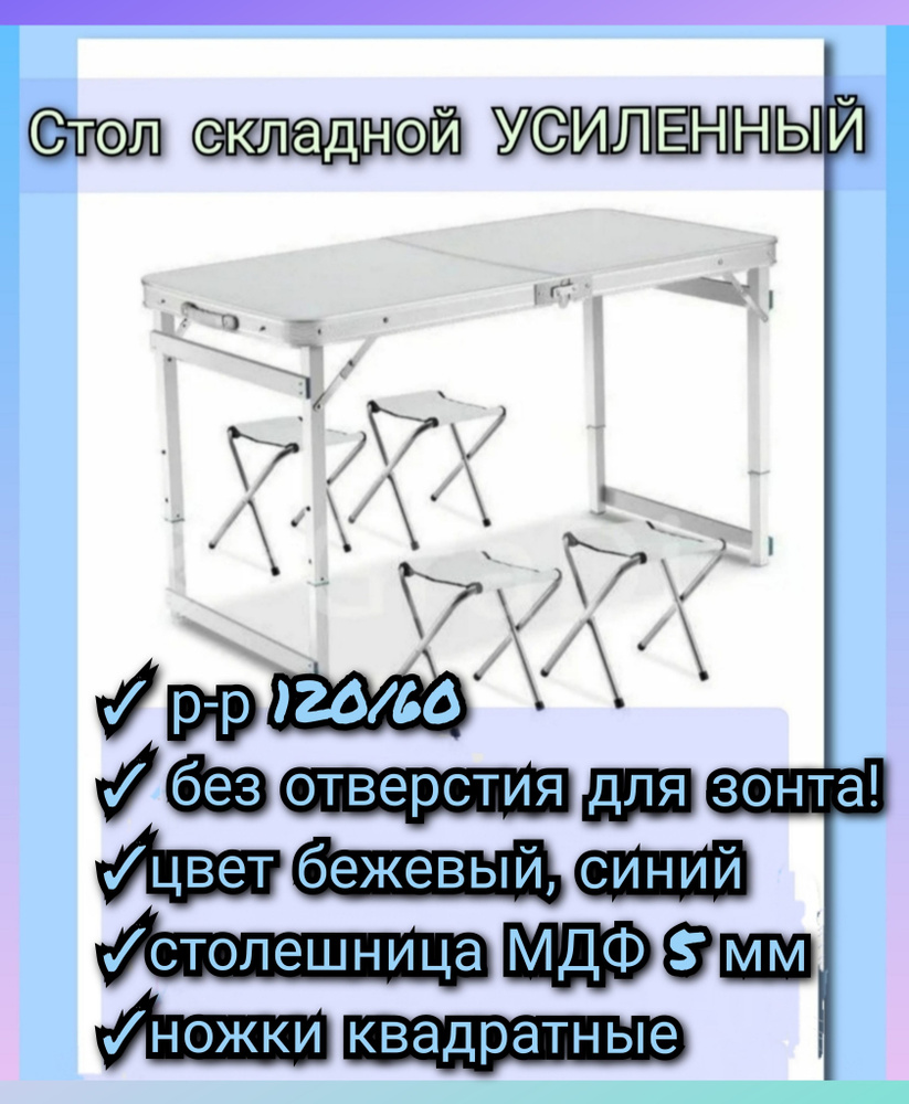 Стол туристический складной УСИЛЕННЫЙ +4 стула - купить с доставкой по ...