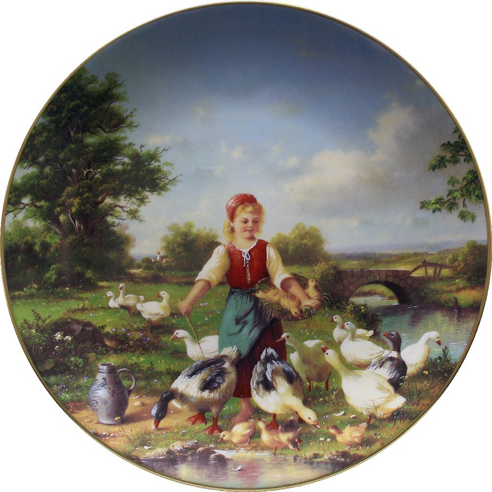 Пастушка с гусями, винтажная декоративная тарелка из коллекции "Моменты ...