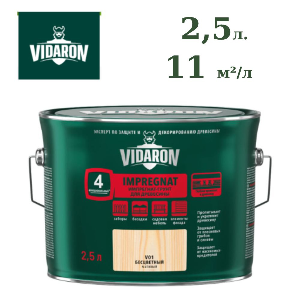 Защитно-декоративная пропитка для дерева Vidaron Impregnat бесцветный 2 ...