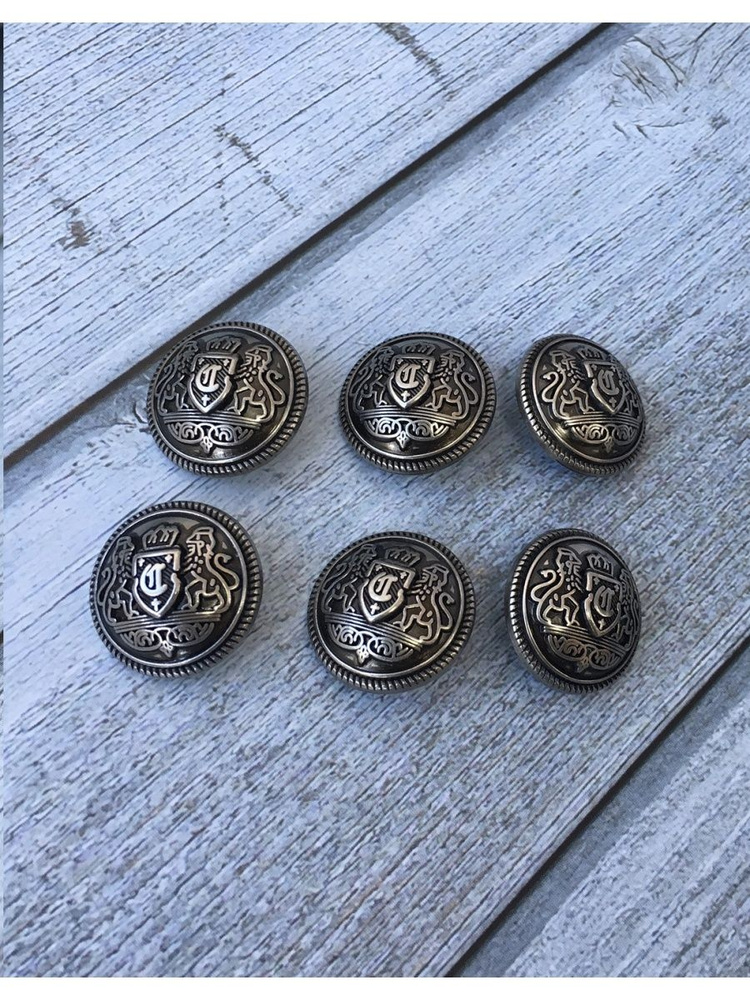 Декоративные металлические пуговицы на ножке с гербом диаметр 20 мм, 6 ...