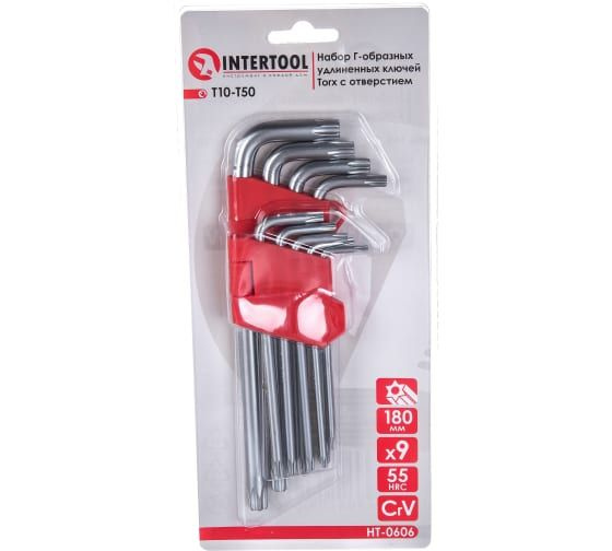 Набор инструментов INTERTOOL Г-образных ключей TORX с отверстием 9шт, Т10-Т50, Cr-V, Big HT-0606 ...