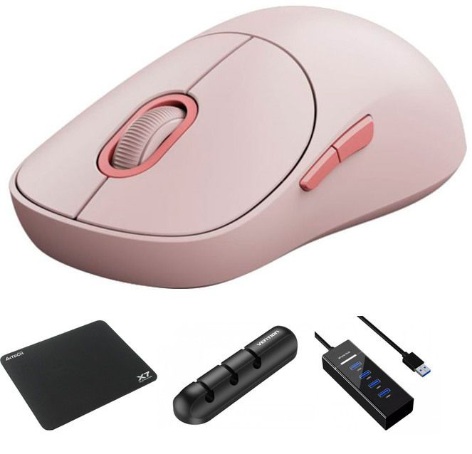 Мышь Xiaomi Wireless Mouse 3 Pink + комплект аксессуаров + подарочный ...