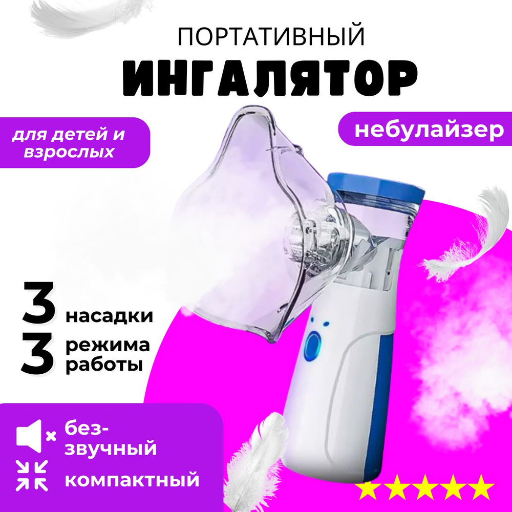 Ингалятор портативный синий, ультразвуковой небулайзер Mesh Nebulizer ...