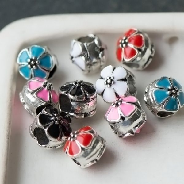 Евробусины 5 шт./ Металлические бусины с большим отверстием, с эмалью ...