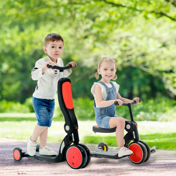 Трехколесный самокат 5 в 1, Pituso HD-200 Red, съемные педали и сиденье, родительская ручка ...