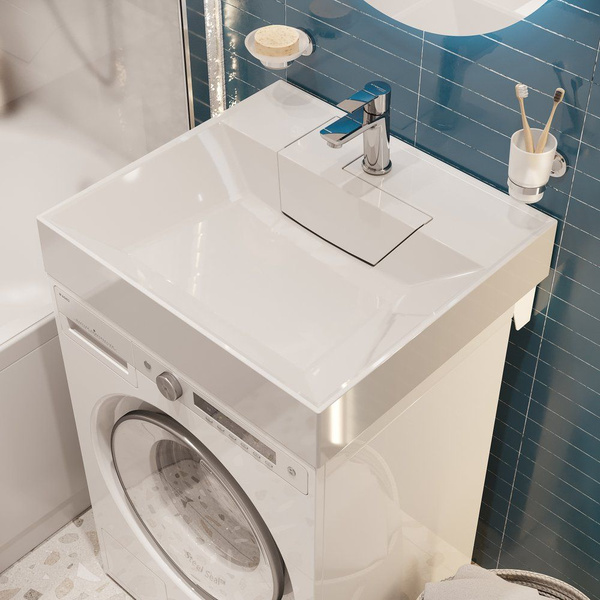 Раковина над стиральной машиной STWORKI Дублин 60 см, квадратная, из литьевого мрамора ...