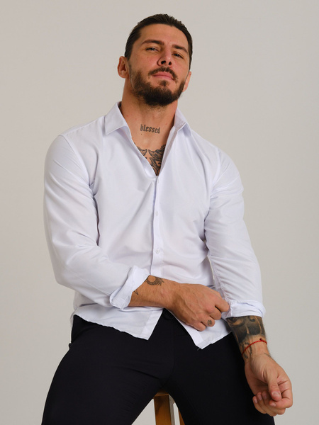 Рубашка Мужской GOODWIN ENACTMENT белый Длинный Хлопок Воротник Однотонный, размер 58 ...