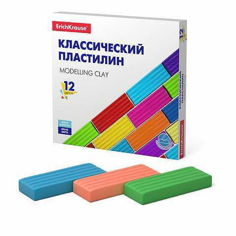 Пластилин классический ErichKrause Basic 12 цветов, 192г (коробка ...