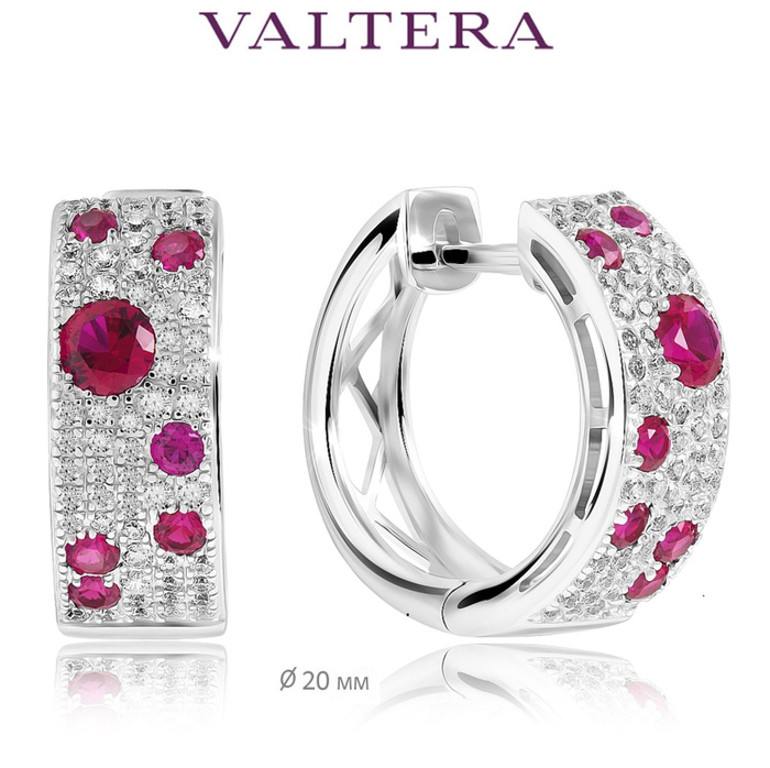 VALTERA Серьги кольца (конго) из родированного серебра с кубическим ...