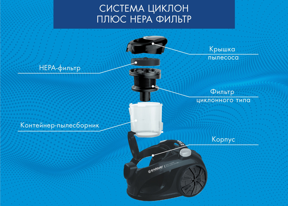 Пылесос для дома Endever SkyClean VC-540 / без мешка / с контейнером купить на OZON по низкой ...