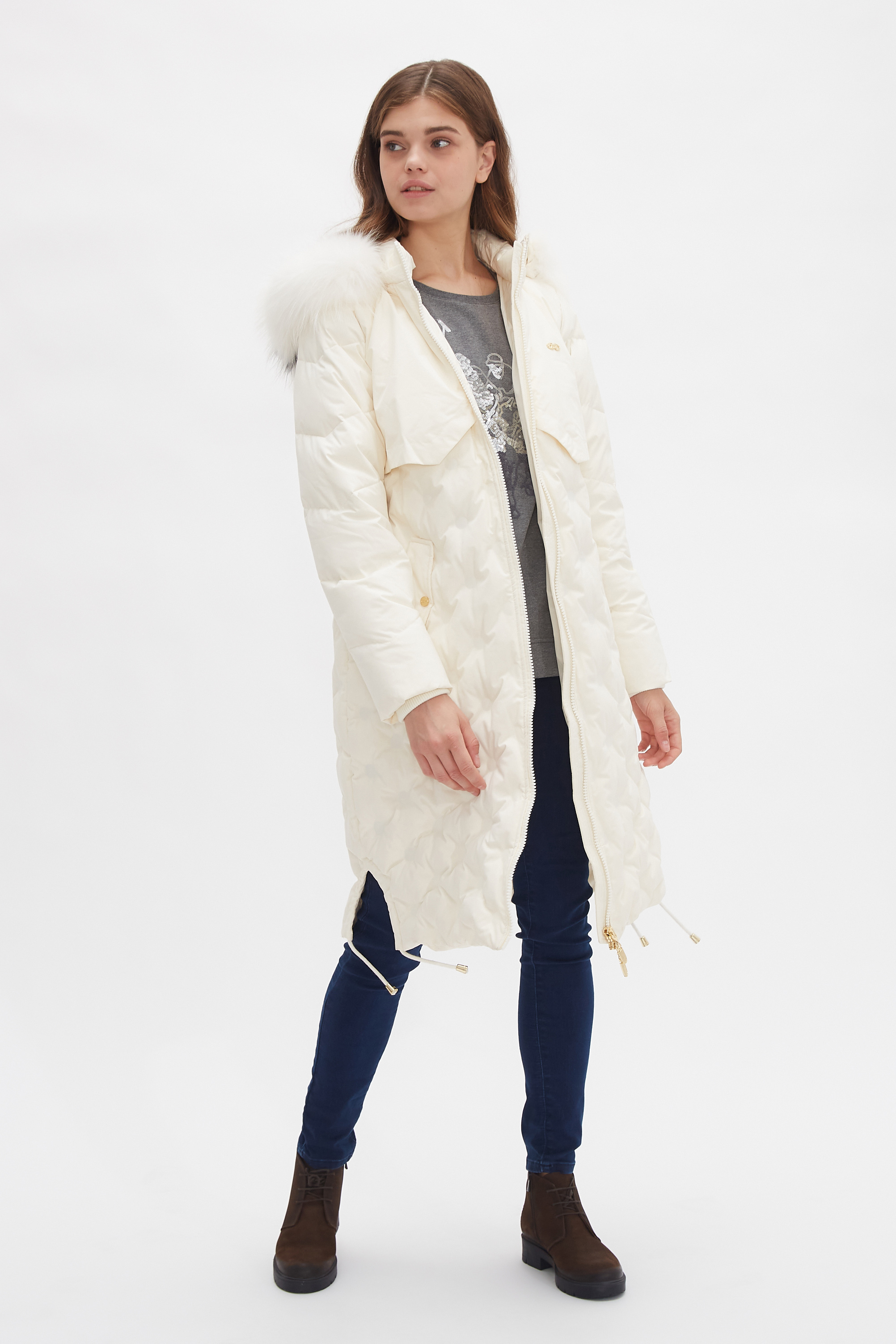 Пуховик Женский U.S. POLO ASSN. белый Полиэстер, размер 50 Зима прямой ...