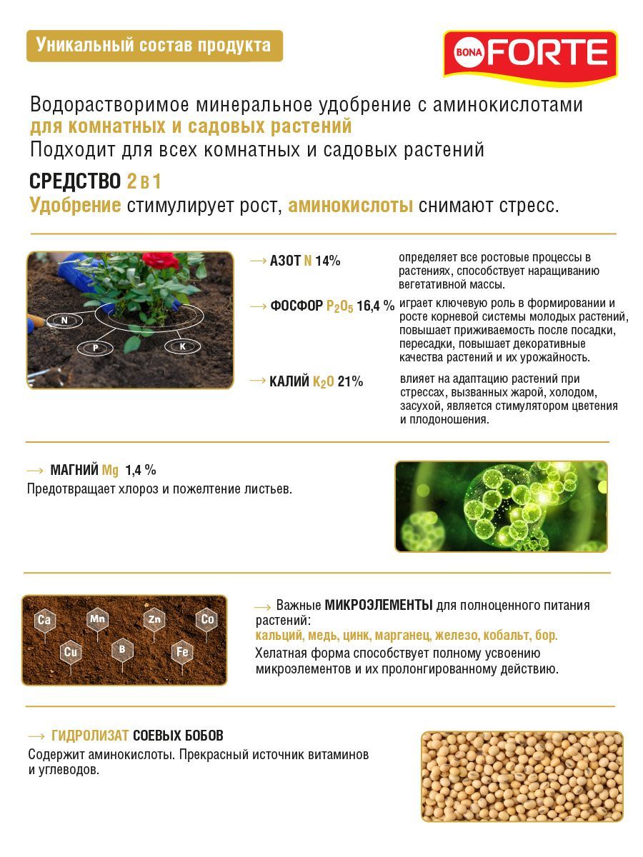 Удобрение для комнатных и садовых растений 2 в 1 водорастворимое с ...