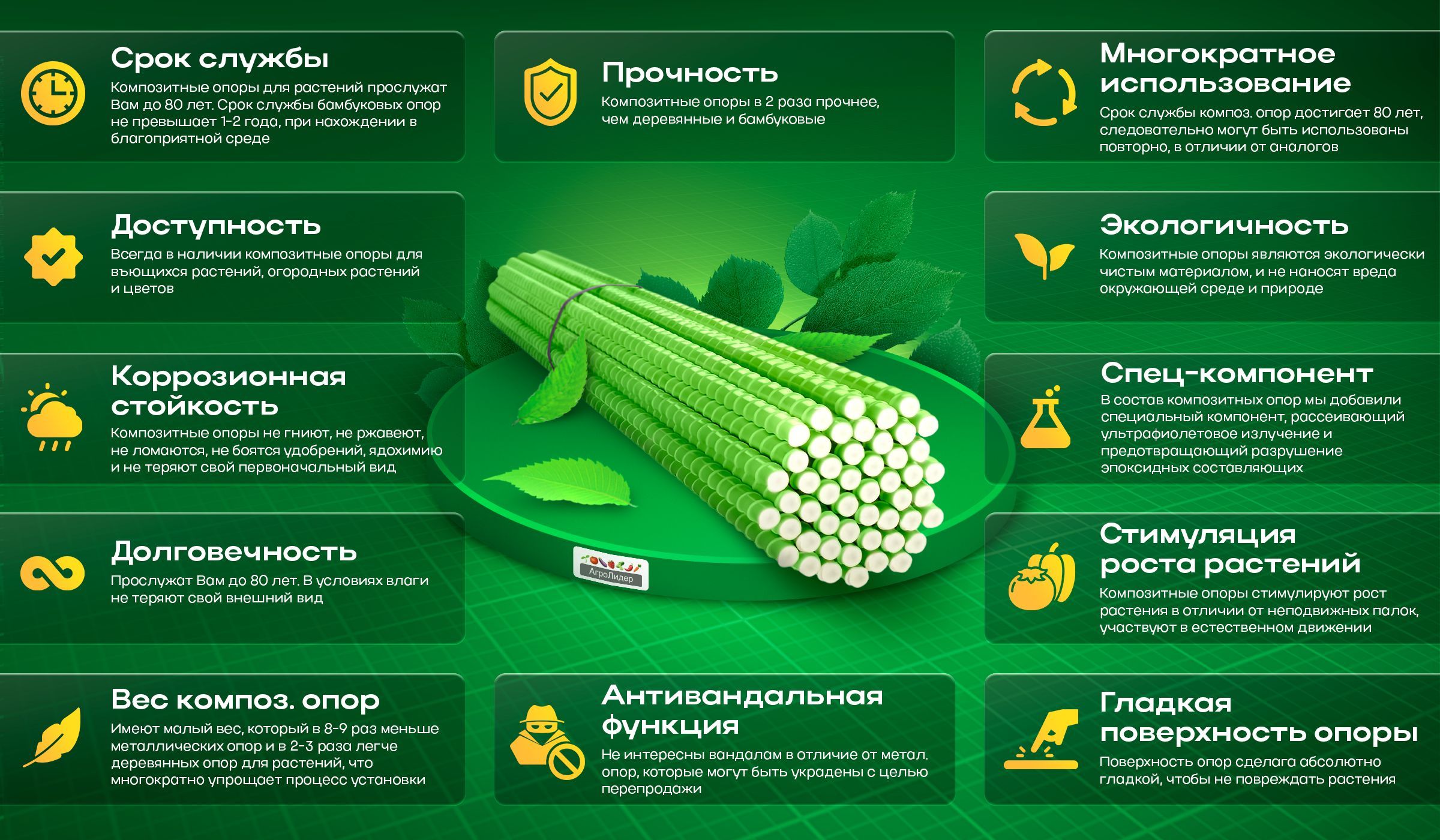 Композитные опоры для растений, садовые колышки для подвязки растений ...