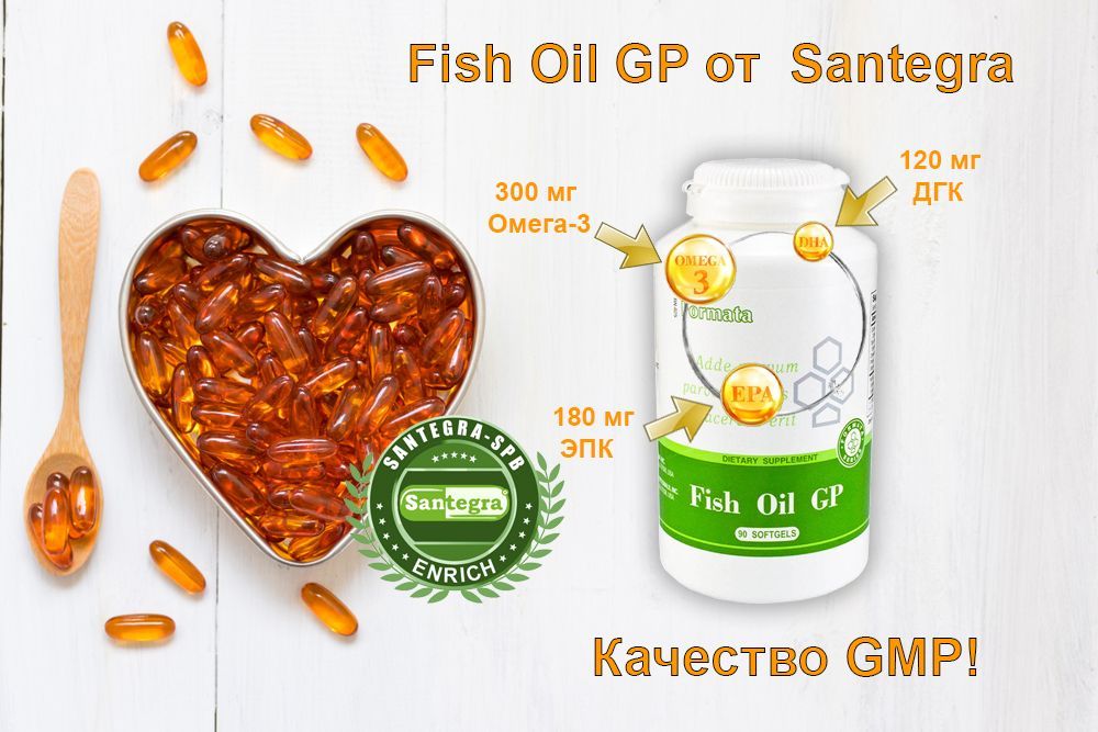 Рыбий жир США 90 капсул 1000 мг / Омега-3 жирные кислоты Fish Oil GP ...
