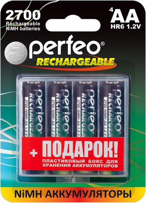 Батарейка аккумуляторная AA никель-металлогидридная Perfeo AA2700mAh/4BL+BOX 4 шт - купить с ...