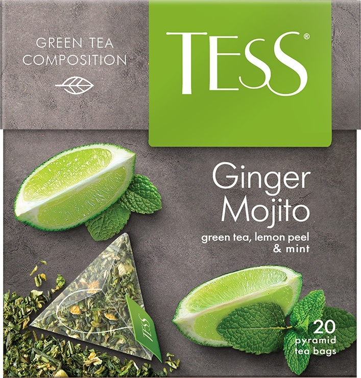 Чай в пирамидках зелёный Tess Ginger Mojito лимон и мята, 20 шт ...
