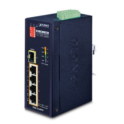Коммутатор Planet ISW-514PTF 4-портовый 10 / 100TX 802.3at PoE + плюс 1 ...